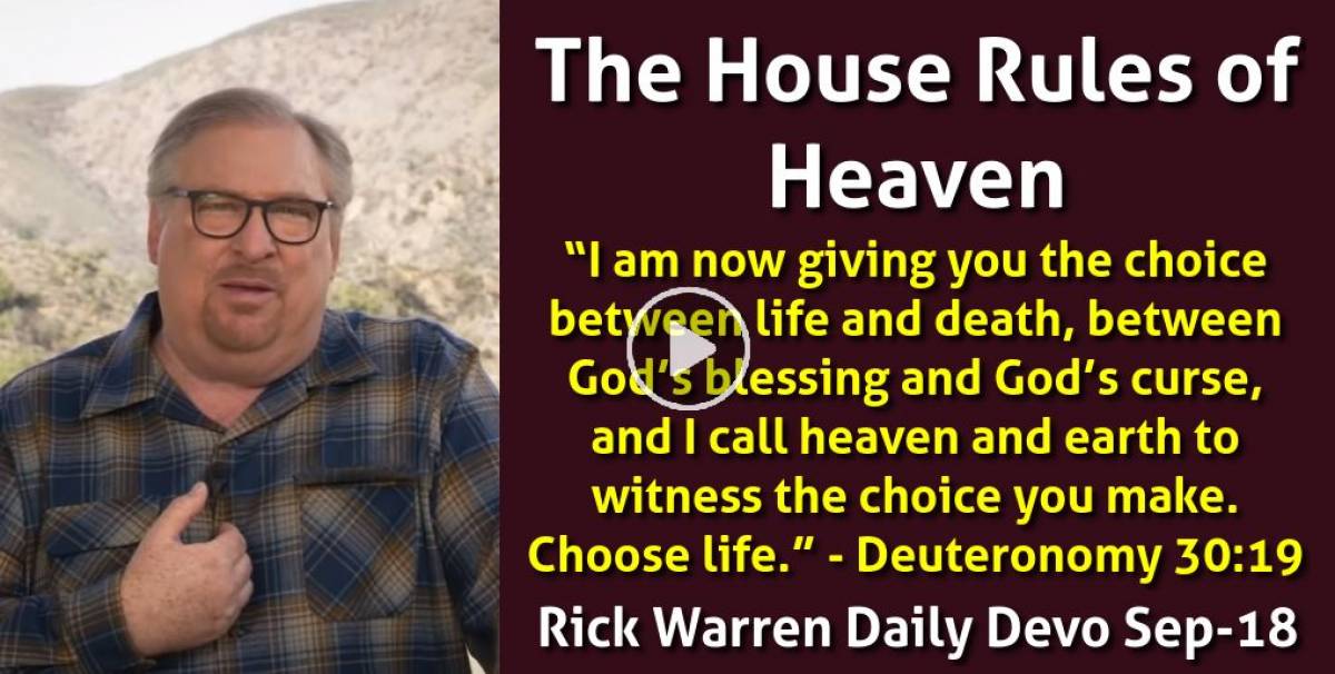 Rick Warren (September-18-2023) Daily Devotional: The House Rules of Heaven